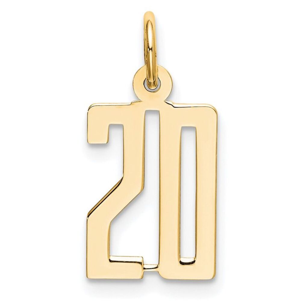 14k Yellow Gold Small Elongated Number 20 Charm - Gem